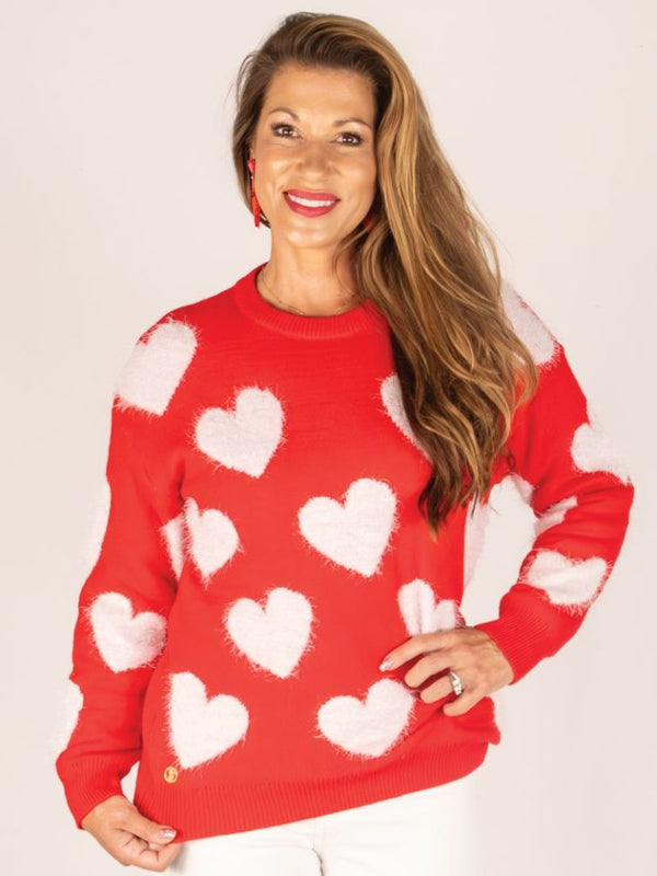 Simply Southern Fuzzy Red Heart Sweater | Southern Grace Farms