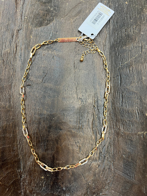 Gold Oval Link Chain with Crystal Embellished Link Stations Necklace ...