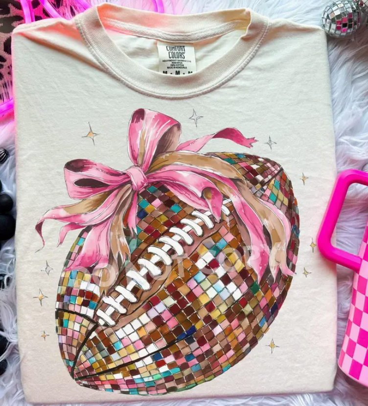 Disco Football with bow tshirt | Southern Grace Farms