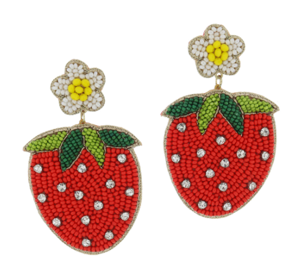 Beaded Daisy Strawberry Earrings | Southern Grace Farms