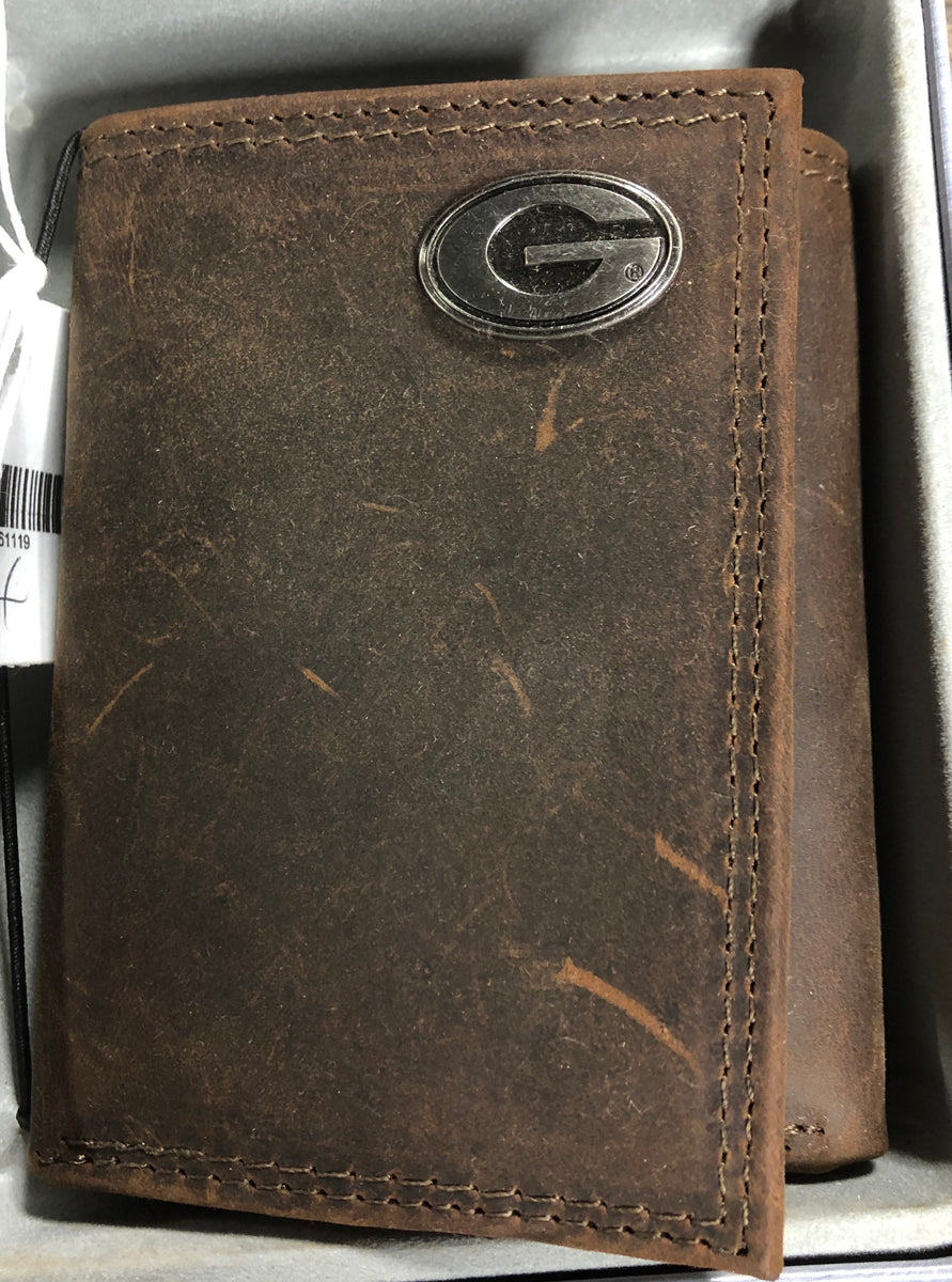 Crazy Horse Leather Tri-fold Wallet UGA Georgia Bulldogs | Southern ...