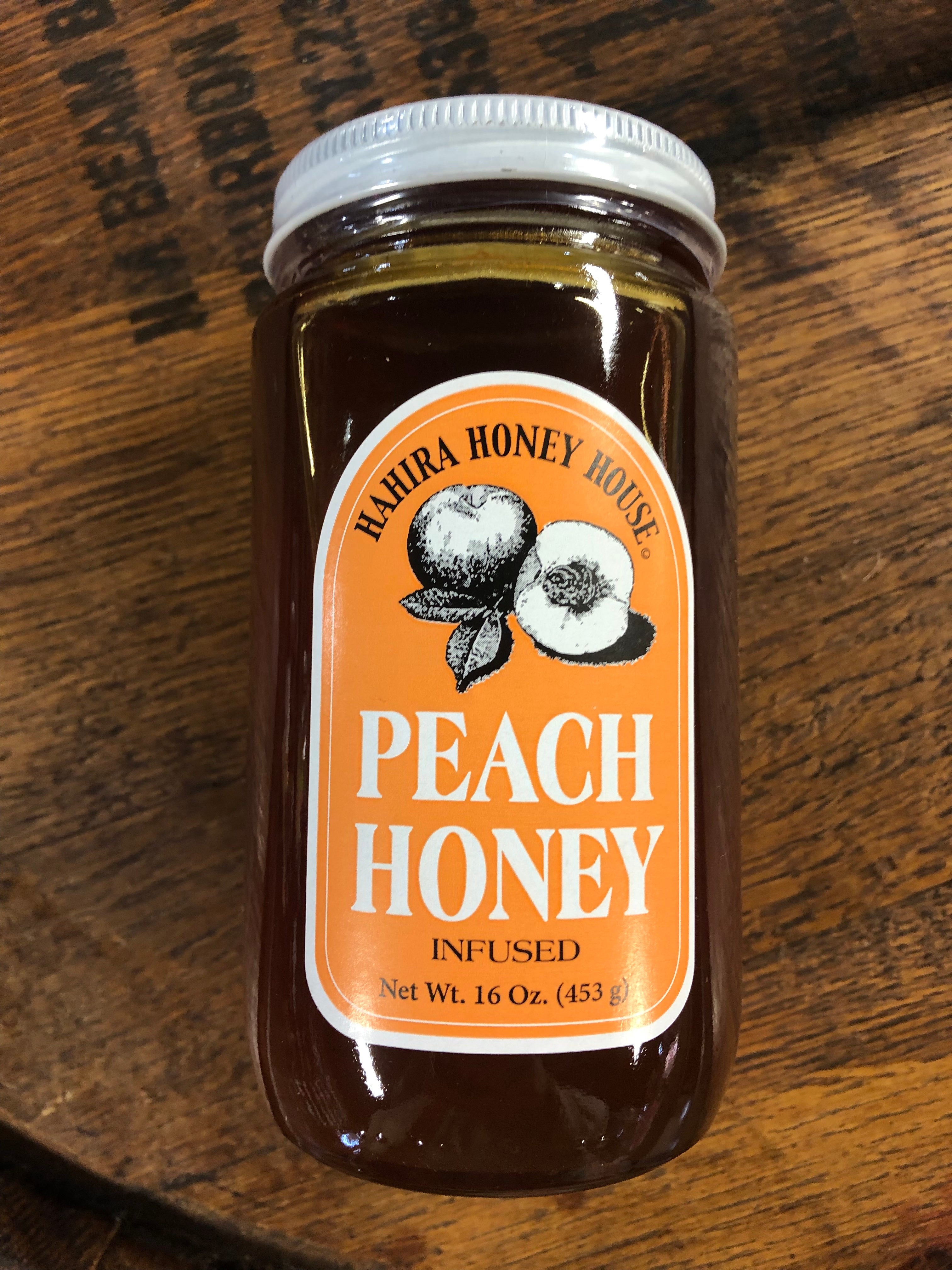 Hahira Honey House Peach Infused Honey 16oz | Southern Grace Farms