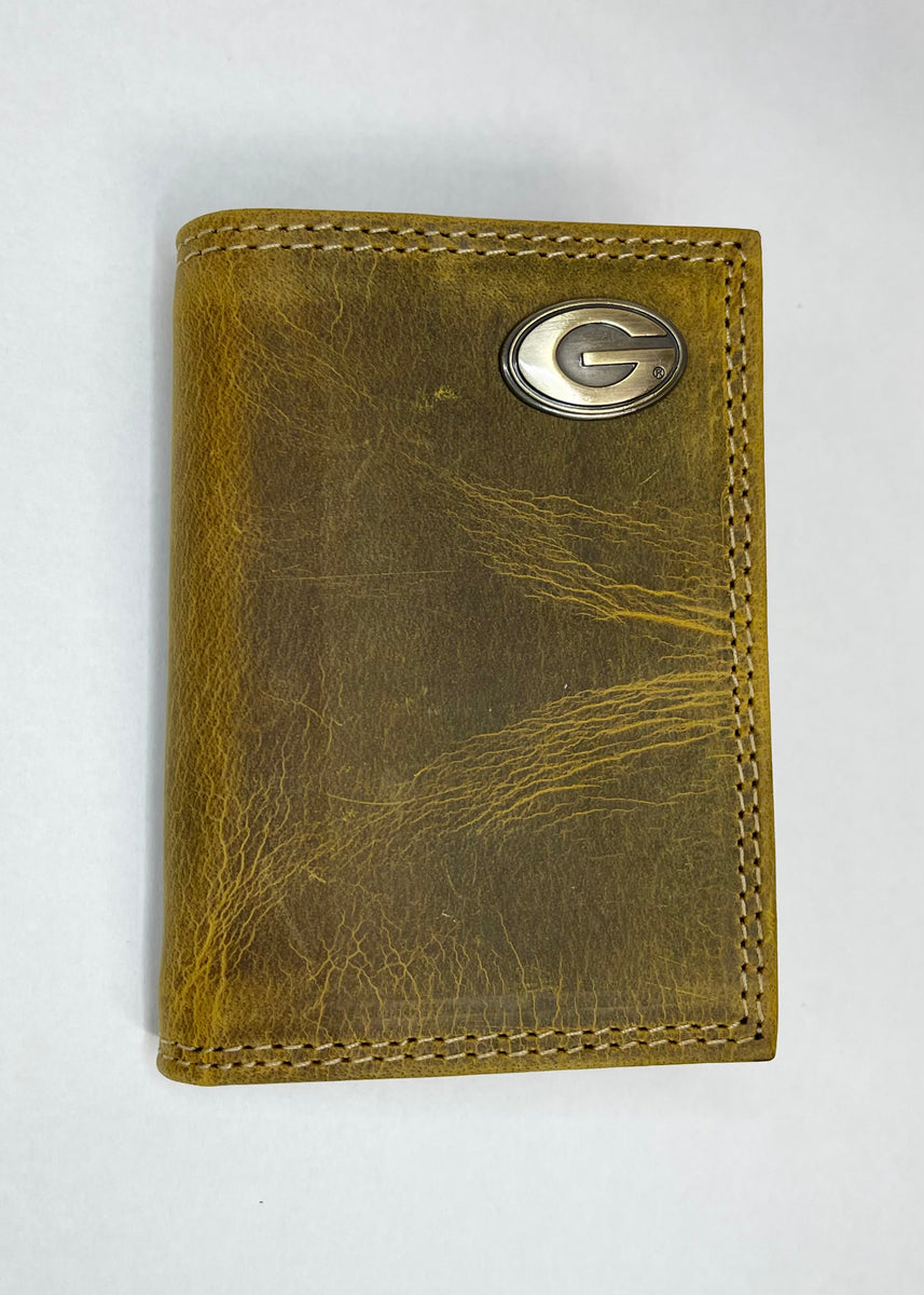 Zep-Pro Vintage Leather Tri-fold Wallet UGA Georgia | Southern Grace Farms