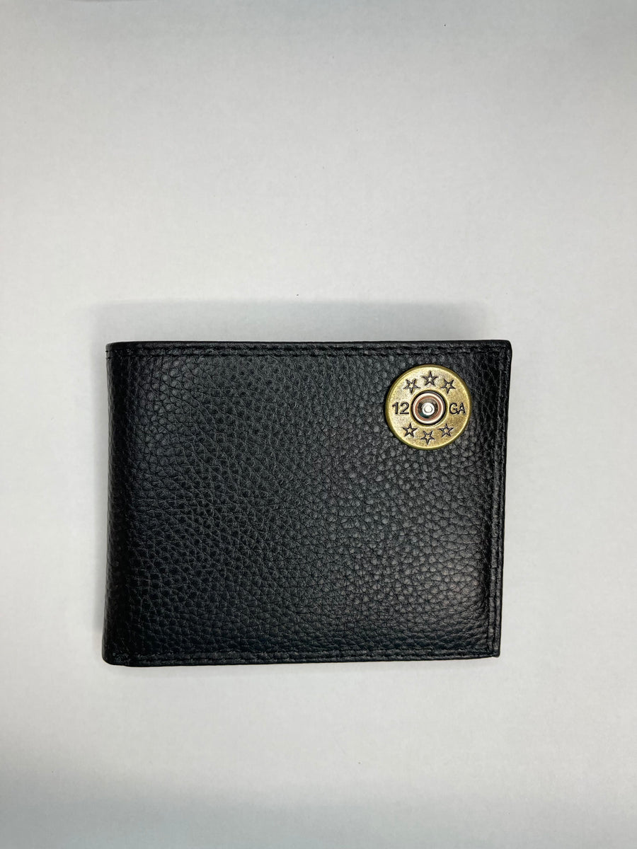 Black Pebble Grain Leather Bi-fold Wallet Shotgun Shell | Southern ...