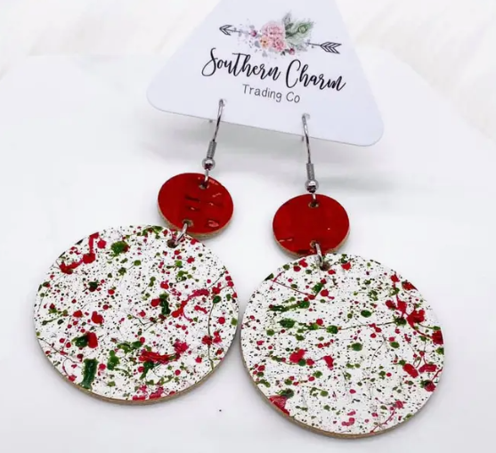 Red & Green Paint Splatter Ornament Christmas Earrings | Southern Grace ...